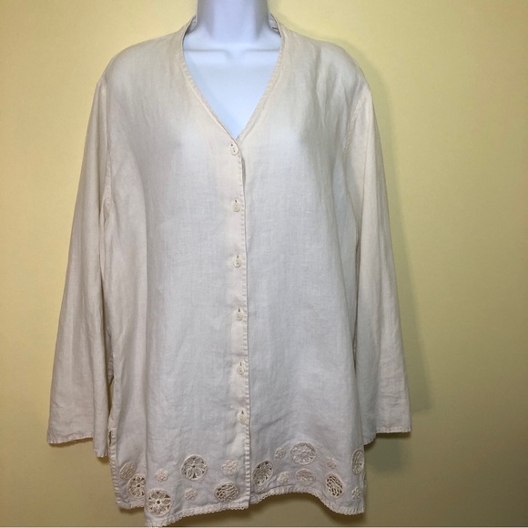 J. Jill | Tops | J Jill Womens Linen Blouse Top Embroidered Hem Xl ...